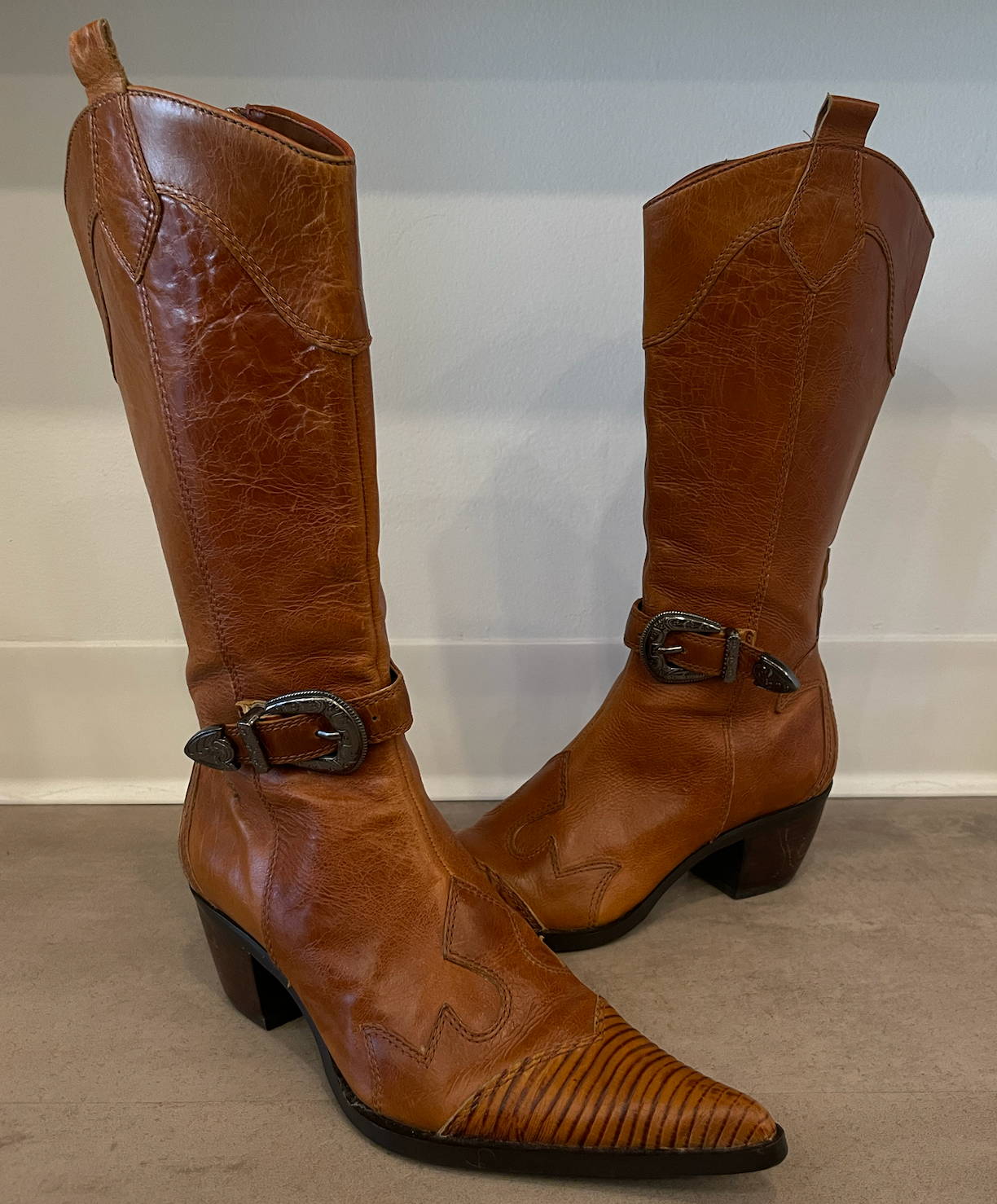 Vintage Cognac Pointed Toe Boots | Seven Sundays